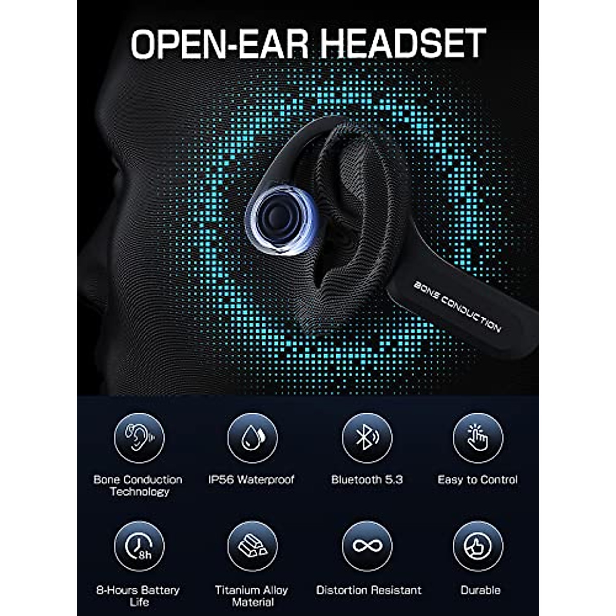 HIWEFEN Bone Conduction Headphones Bluetooth 5.3 Wireless Open Ear Sport Earphones with Mic, 8Hr Playtime, Waterproof Sweat-Proof Over Ear Conducting Headphones for Running, Workout, Gym, Cycling