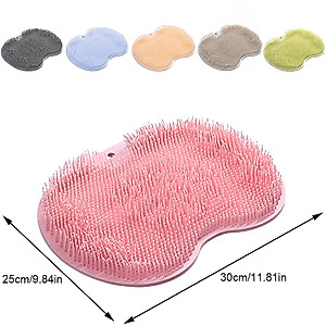 IHOUZE Shower Foot & Back Scrubber, Wall-Mounted Scrubber with Suction Cups, Silicone Bath Massage Cushion Brush, Massager Mat, Gentle Exfoliating and for All Kinds of Skin Gray