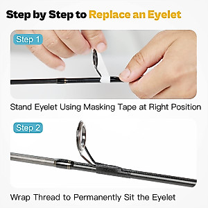OJY&DOIIIY Fishing Rod Eyelets Repair Kit,Complete Supplies for Rod Building and Eyelet Replacement with Fishing Pole Guides,Epoxy Glue,Wrapping Thread and Tape