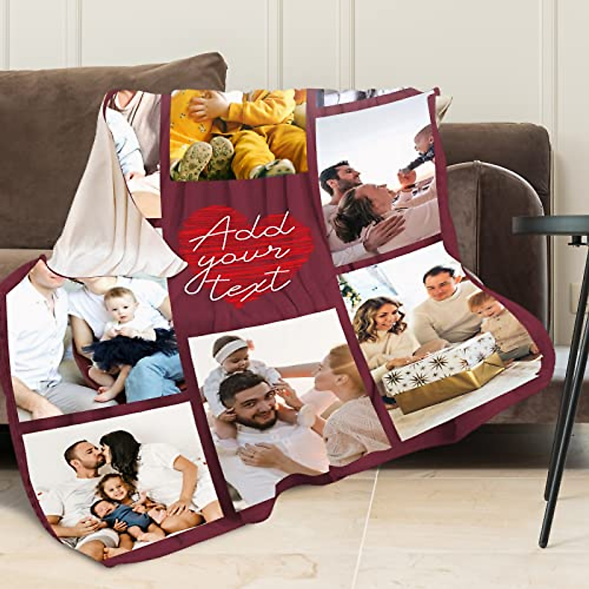 Custom Blanket with Photo Text, Personalized Flannel Picture Blanket for Adult Kid, Customized Collage Blankets with Photos, Mothers Day Birthday Gift for Mom from Daughter or Son(8 Photo W/Text)