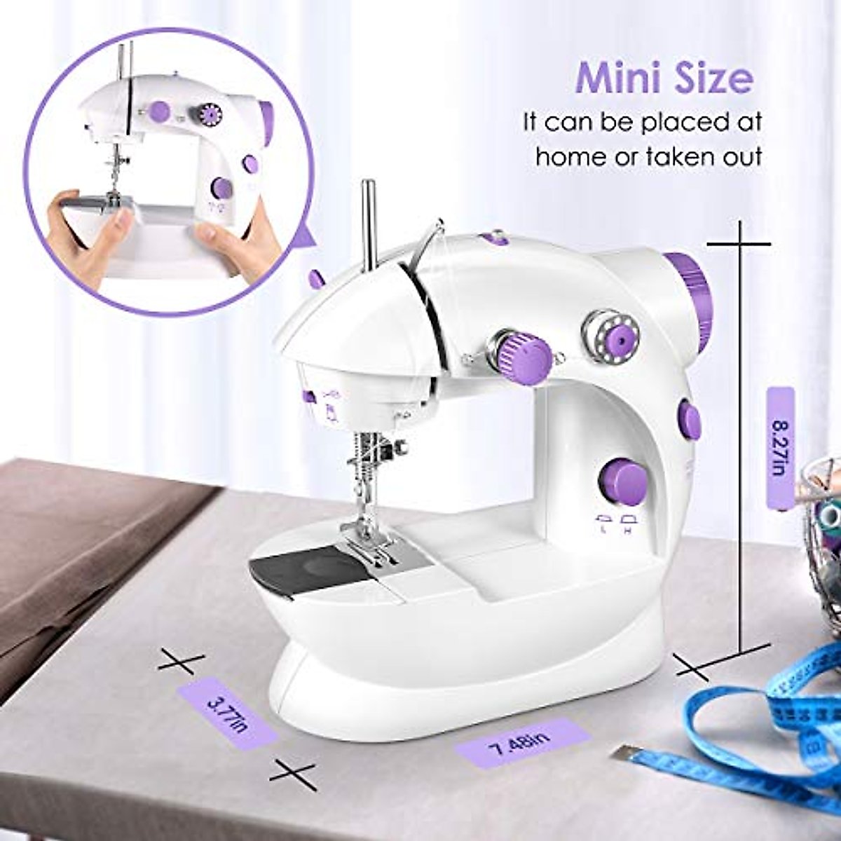 Portable Sewing Machine with Extension Table and Light,Mini Sewing Machine with Upgraded,Two Threads Double Speed Double Switches,Electric Sewing Machine Easy to Use for Kids,Beginners and DIY