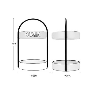 Rae Dunn Two Tiered Tray - 2 Tier Tray Decor for Serving and Presentation - Decorative and Functional Round Metal Farmhouse Tiered Tray - White Tray Decor - Rustic Two Tier Stand Display Station