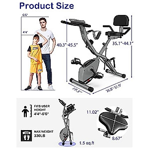 KURONO Stationary Exercise Bike for Home Workout | 4 IN 1 Foldable Indoor Cycling Bike for Seniors | 330LB Capacity, 16-Level Magnetic Resistance, Seat Backrest Adjustments