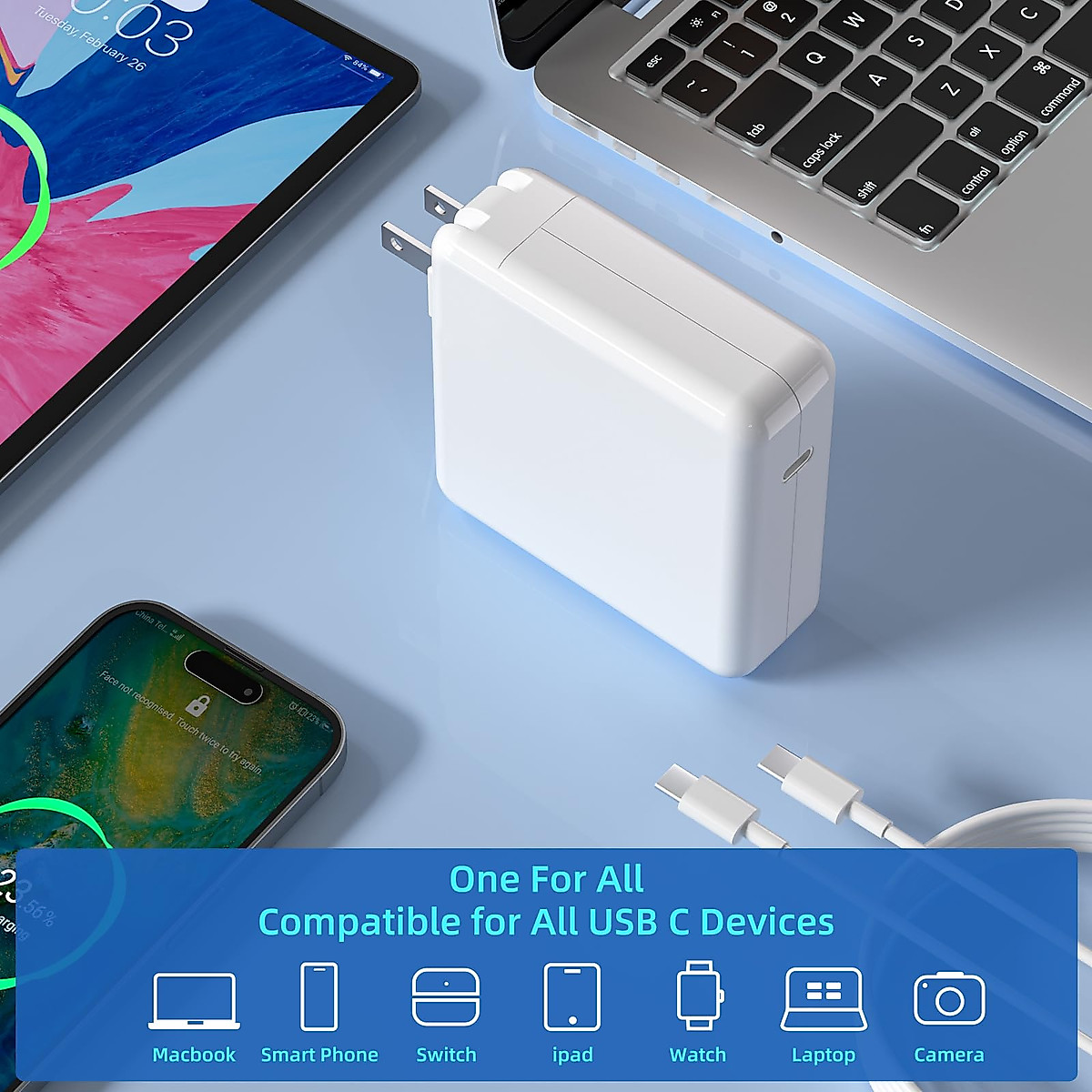 Mac Book Pro Charger - 160W USB C Fast Charger Power Adapter Compatible with New MacBook Air 13 Inch & MacBook Pro 16, 15, 14, 13 Inch 2021 2020 2019 2018, 6.6ft USB C to C Charge Cable