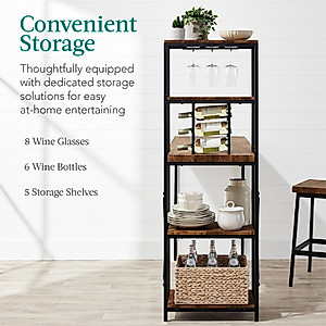 Best Choice Products 3-Piece Counter Height Dining Set, Desk, Bar, Kitchen Island Table w/ 2 Stools, Wine Rack & Storage Shelves - Brown