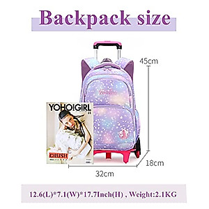 YJMKOI Colorful Heart Print Rolling Backpack for Girls Elementary Trolley Bookbag Primary School Bag with Wheels