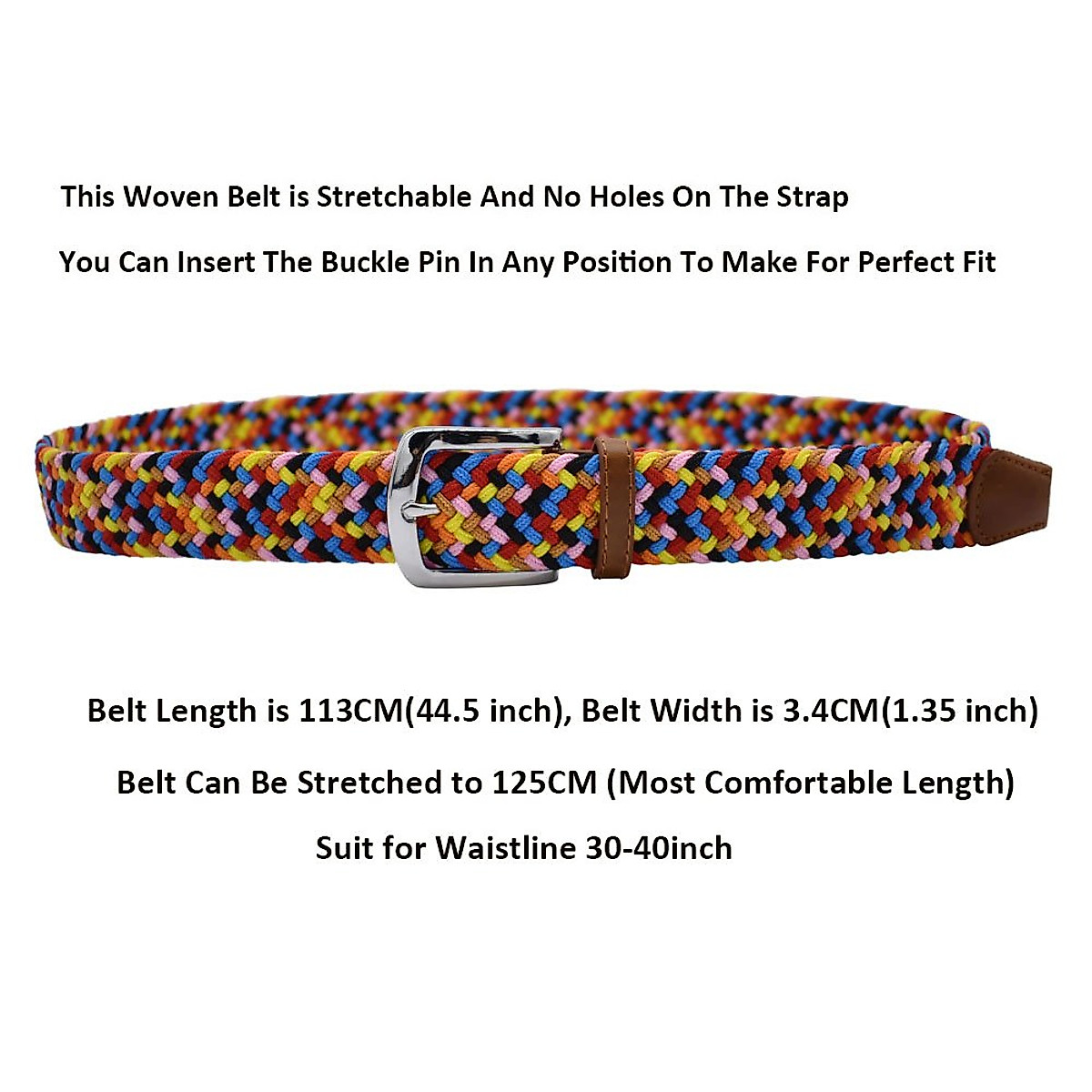 VONSELY Stretch Belt, Elastic Belts Braided Fabric Belt Colorful Woven Belts for Men and Women,Candy Color