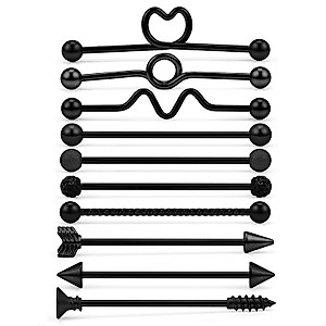 Dyknasz 14G Surgical Steel Industrial Barbell for Women Men Cartilage Helix Earring Body Piercing Jewelry 1 1/2 Inch 38mm Bar Length Black