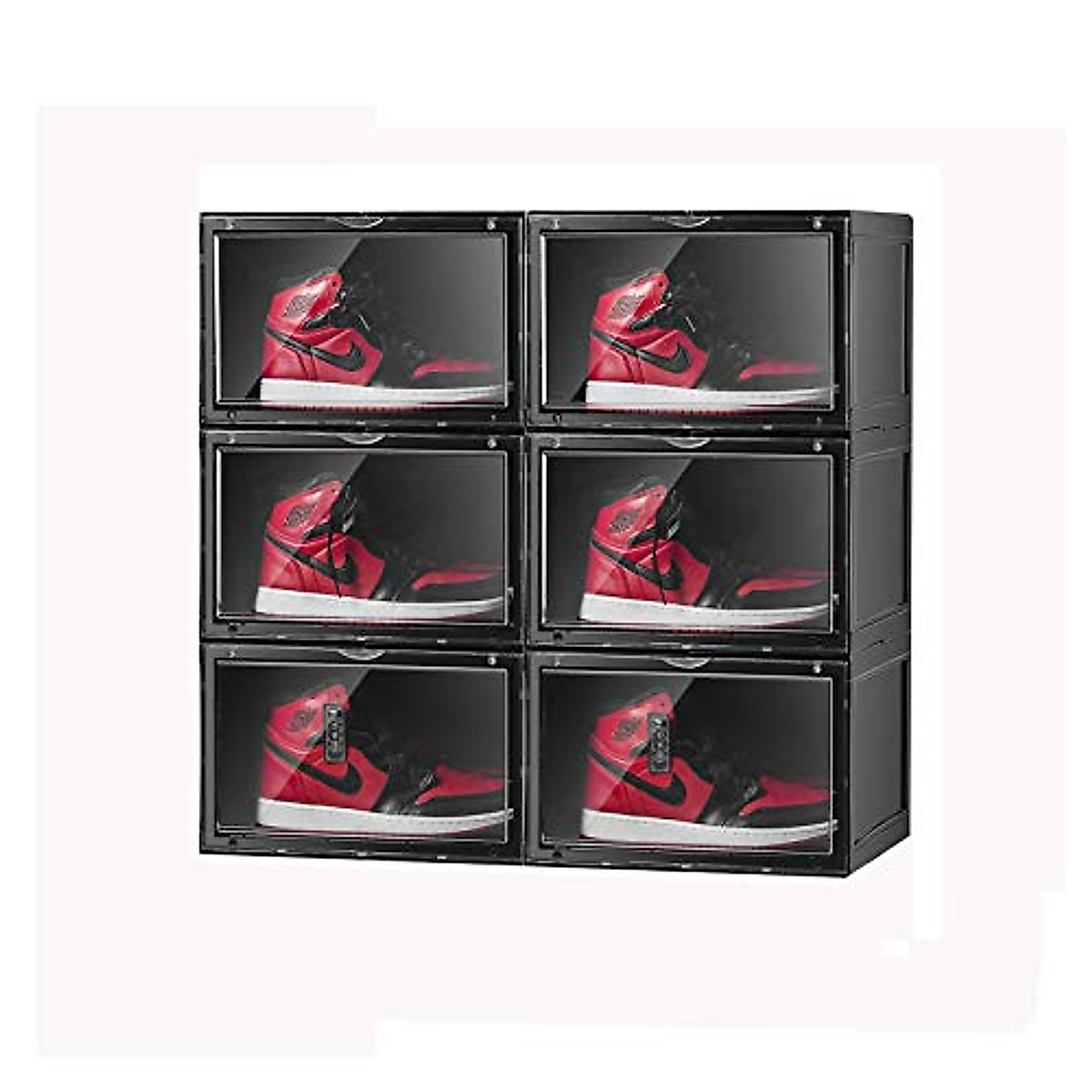 Shoe Storage Boxes Clear Stackable Women Men Sneaker Storage Display Box Foldable Shoe Organizer Box Black Closet Bedroom Plastic Shoe Boxes Black (3 Pack)