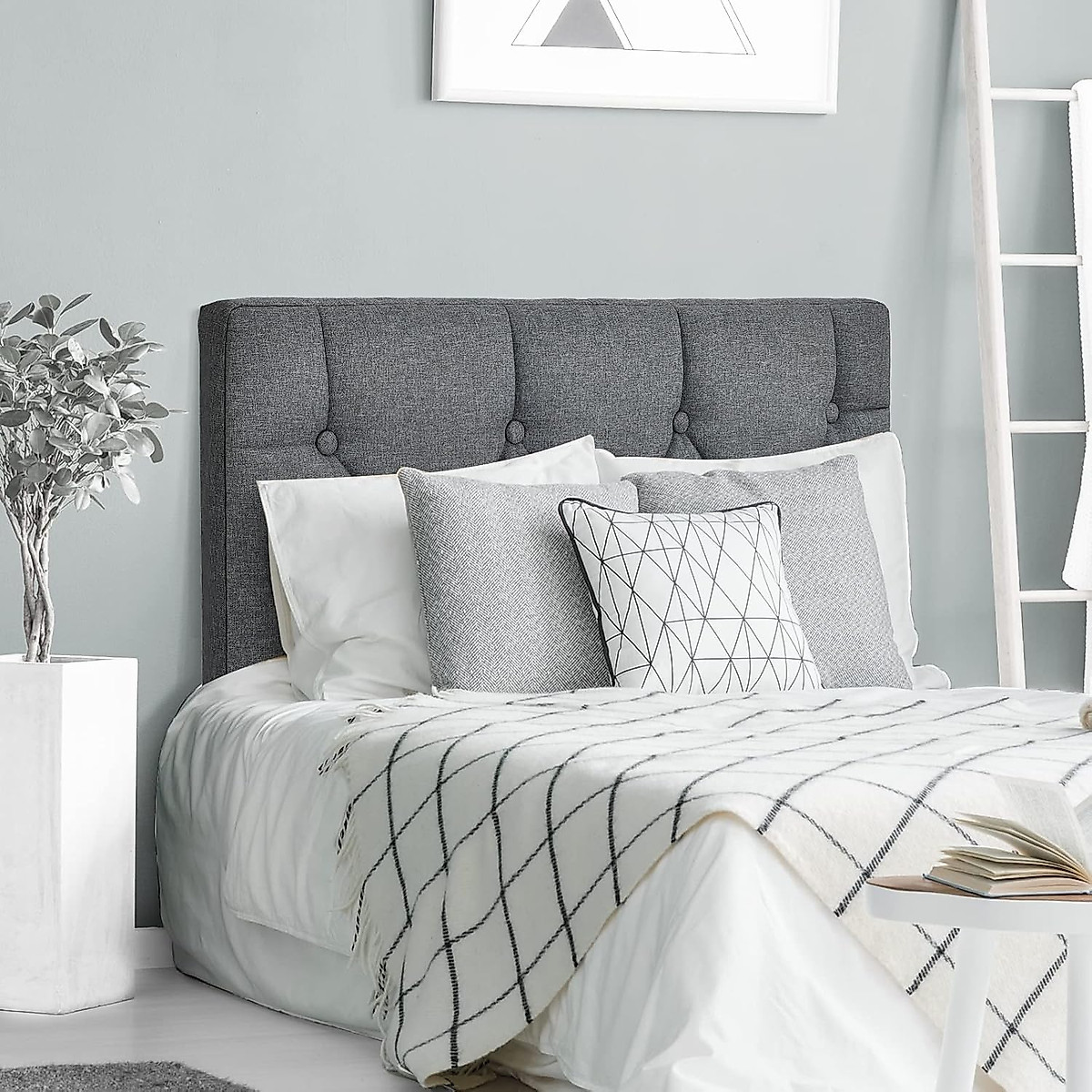 HOMGX Upholstered Twin/Twin XL Headboard, Linen Tufted Button Headboard for Bedroom & Guest Room, Wall-Mounted Single Headboard, Includes Connecting Device