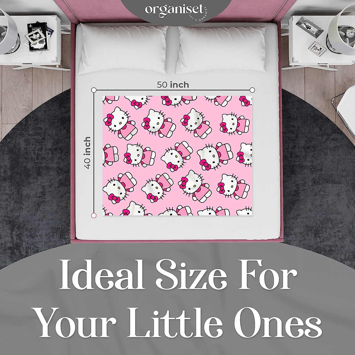 ORGANISET | 50"x 40" | Cute Cartoon Throw Blanket Anime Blanket for Girls, Hello Kitty Blanket for Kids, Kawaii blanket, Hello kitty throw blanket, Super Soft Warmful Flannel Blanket for Couch (Pink)