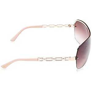 Southpole 1023SP Women's Metal UV Protective Chain Link Temple Rectangular Shield Sunglasses. Cool Gifts for Her, 140 mm, Rose Gold & Rose, 70 mm