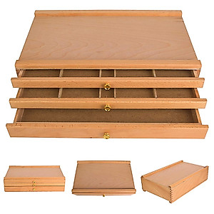 Durable Wooden Art Supply Box, Multipurpose Large Capacity Drawing Tool Case, for School Students Home Artists