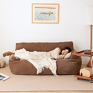 N&V Giant Twin Size Bean Bag Sofa, Foam Filling Floor Sofa, Includes Removable and Machine Washable Cover, Brown