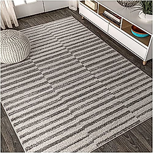 JONATHAN Y MOH204A-8 Lyla Offset Stripe Indoor Farmhouse Area-Rug Bohemian Minimalistic Striped Easy-Cleaning Bedroom Kitchen Living Room Non Shedding, 8 X 10, Grey