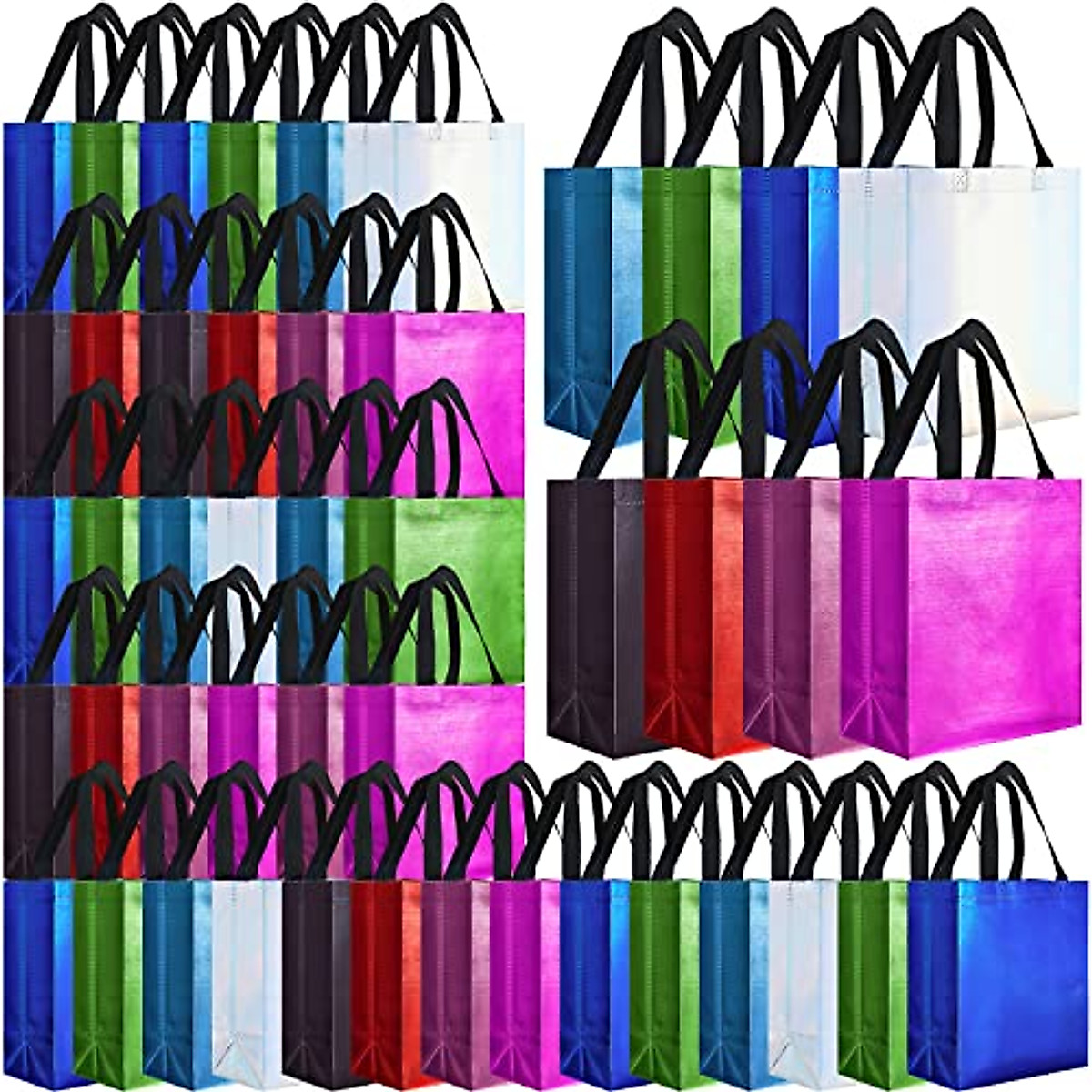 Eccliy 80 Pieces Gift Bags Set Glossy Reusable Tote Bags with Handles Grocery Bags for Wedding, Bachelorette Party, Christmas (Colorful,Medium)