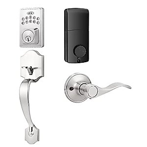 Tinewa Electronic Keypad Deadbolt, Front Door Handle Sets, Keyless Entry Door Deadbolt with Lever Handle, Digital Keypad Deadbolt, Auto Lock, Code Door Lock, Satin Nickel