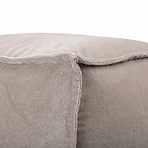 Main + Mesa Modern Boho Cotton Velvet Pouf, Greige