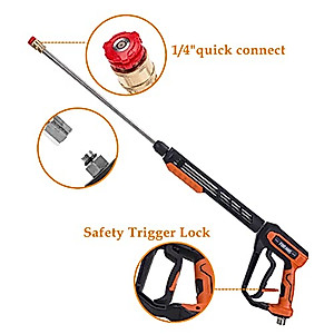 FIXFANS Pressure Washer Gun Kit, 4000PSI Power Washer Handle Gun with Replacement Wand Extension, High Pressure Spray Gun with 5 Nozzle Tips, M22 Fitting, 1/4" Quick Connect Female
