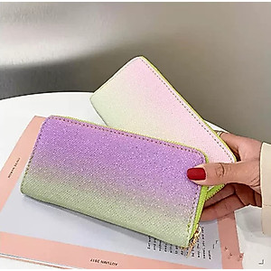 Loxepur Sweet Gradient Color Purse Zipper Multi-Card Pocket Wallet (Purple)