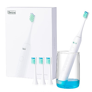 VMICRO Sonic Electric Toothbrush for Adults - Rechargeable Whitening Toothbrush with 4 Brush Heads,5 Modes, Smart Timer (White)