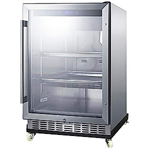Summit Appliance SCR611GLOSRI Outdoor Mini Reach-In Commercial Beverage Center, Factory-installed Dolly, Glass Door, Weatherproof, Heavy-duty Tray Holders, Three Adjustable Chrome Shelves
