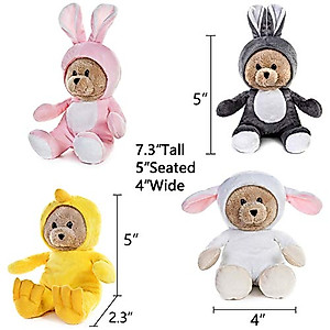 My OLi 7" Easter Bears Pack of 4 Stuffed Costumed Teddy Bears: Bunny, Chicken and Sheep with Flippable Hats Easter Gifts for Babies Kids Boys Girls