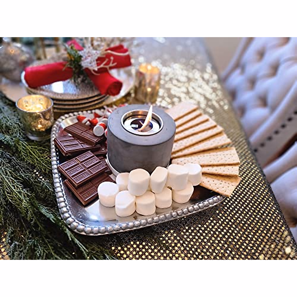 Davis&Company Concrete Tabletop Fire Pit - Bundle Kit - Isopropyl Fire Pit, with Roasting Sticks, Mini Personal Fireplace for Indoor & Patio - Ethanol Fuel, with Portable Fuel Funnel