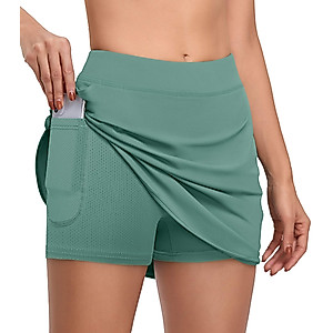 CHICHO High Waist Skirts for Women,Youth Casual Skirt Thin Golf Skort with Pockets Lightweight Tennis Skort Cool Athletic Skirts Swim Hiking Sun Protection Green 2Xlarge