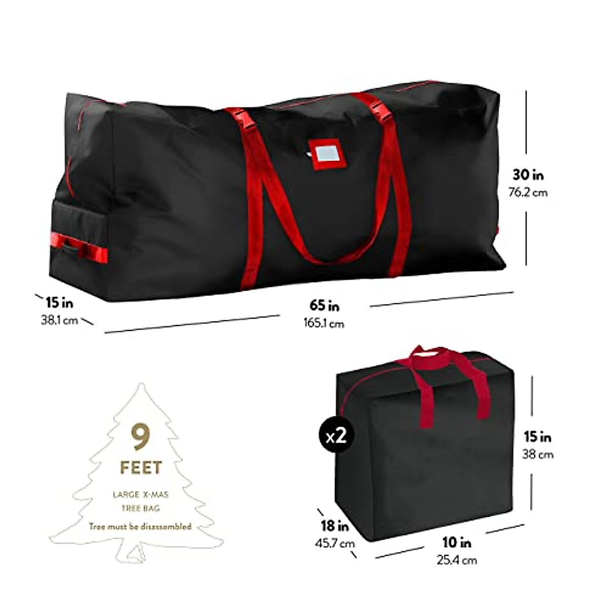 3-Pack Christmas Artificial Tree Storage Bag and Two Garland Bags; Holiday Tree Storage for Trees Up to 9 ft, Includes Card Slot, Dual Zipper, and Carry Handles; Tearproof 600D Oxford Material