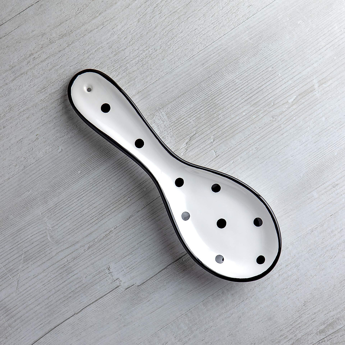 City to Cottage® White and Black Polka Dot Handmade Hand Painted Ceramic Kitchen Cooking Spoon Rest | Utensil Holder