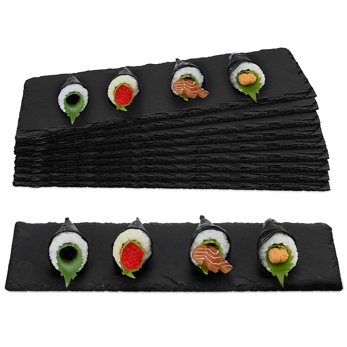 10 Pack Black Slate Charcuterie Board Black Slate Cheese Board Bulk Stone Plates with Natural Edge Slate Plates for Dried Fruit Dessert Appetizer Cake Fruit Meat Kitchen Dining Party (12 x 4 Inch)