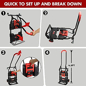 Fuelio 2 in 1 Folding Hand Truck Dolly Cart - Foldable Hand Truck for Moving Collapsible Hand Truck with Wheels Heavy Duty Hand Truck Dolly Cart - Ideal for Moving and Delivery