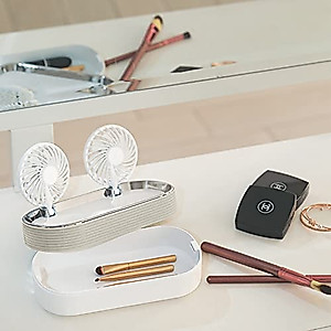 HUIQIMEI Portable Mini Desk Fan Storage Box Multifunction USB Fan 2-in-1 Double Rechargeable Fans 360° Adjustable Angle Mute Suitable for Home Office Travel Outdoor Good Gift