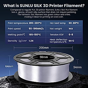 3D Printer Silk Filament and PLA Meta Filament, SUNLU Shiny Silk PLA Filament 1.75mm, Smooth Silky Surface, Great Easy to Print for 3D Printers, Dimensional Accuracy +/- 0.02mm, Silk Silver 1KG, White