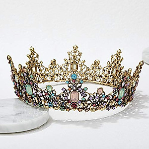 SWEETV Jeweled Baroque Queen Crown - Rhinestone Wedding Crowns and Tiaras for Women, Costume Party Hair Accessories with Gemstones,Victoria