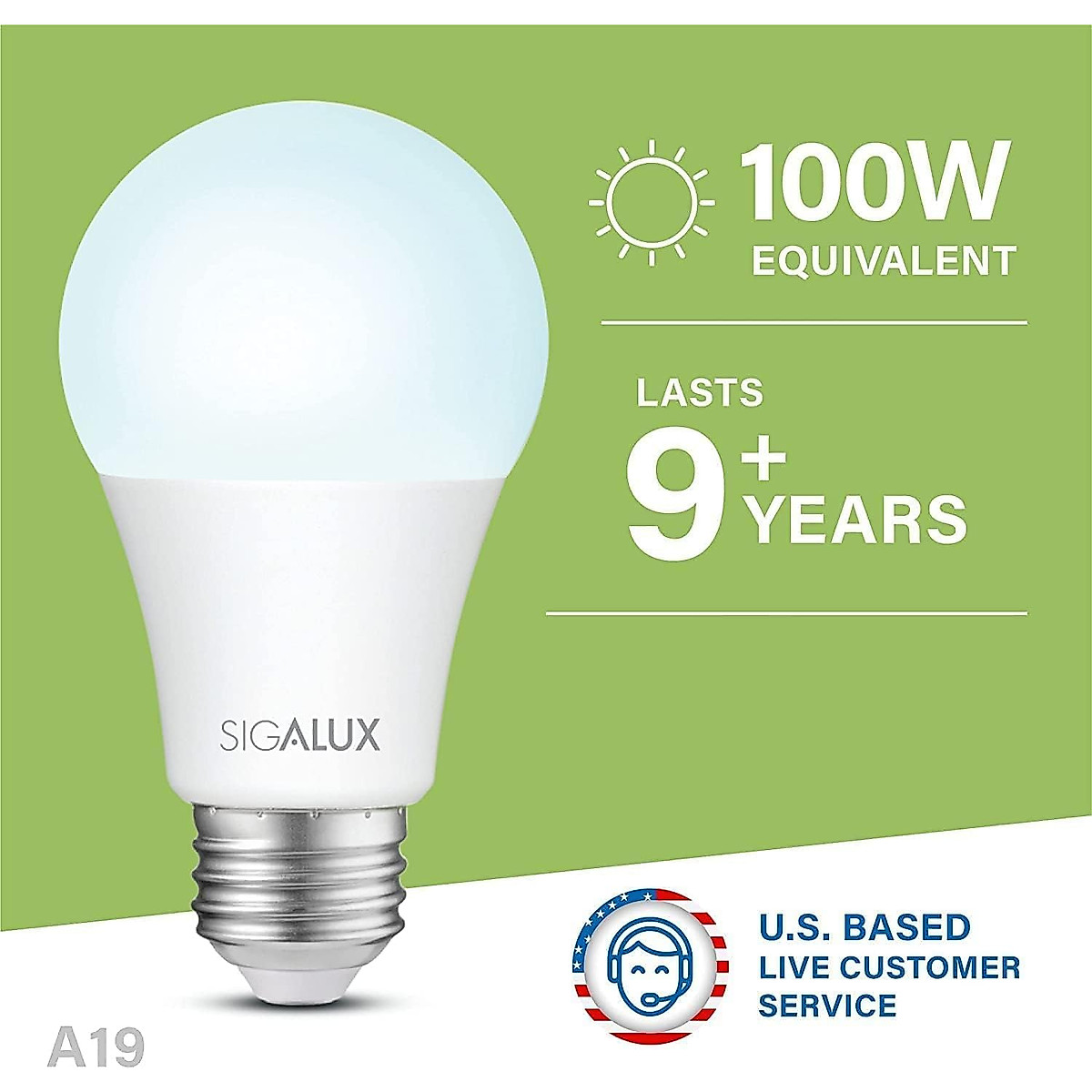 Sigalux Light Bulbs 100 Watt Equivalent LED Bulbs, A19 Daylight Standard Light Bulbs 5000K White,Non-Dimmable 13W Energy Efficient Light Bulbs with E26 Medium Base,1500LM,UL Listed,3 Pack