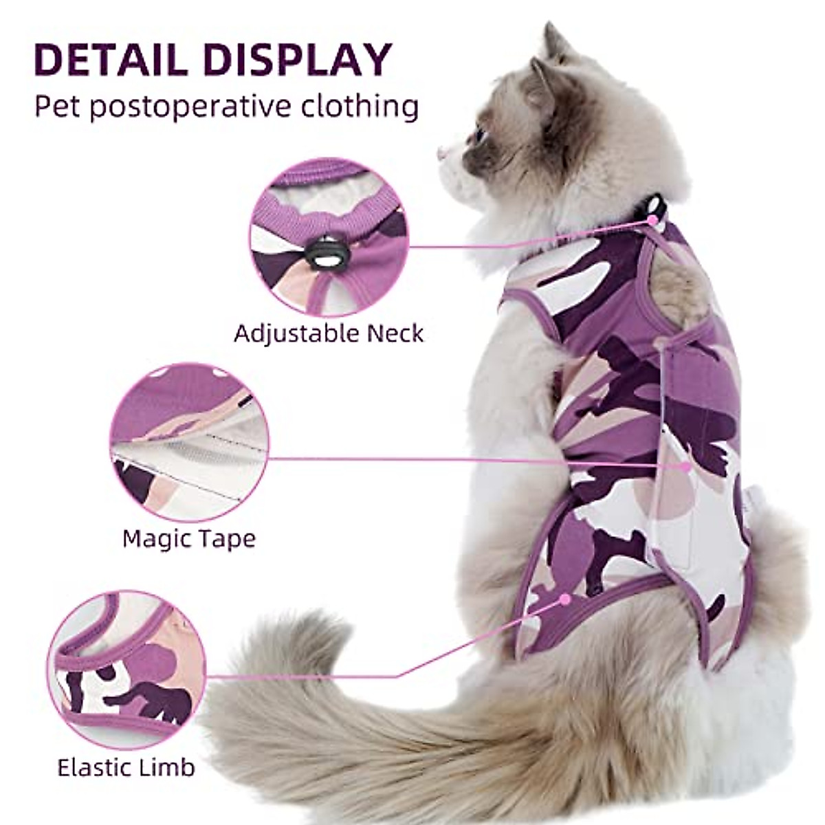 TORJOY New Professional Cat Recovery Suit After Surgery as E-Collar Alternative, Kitten Recovery Suit for Spay to Cover Abdominal Wounds, Camouflage Cat Apparel Anti-Licking Cat Onesie