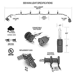 DecoBrite Incandescent 69ft (21m) 300 ct Christmas String Lights Clear with Green Wire, Indoor Outdoor Christmas Lights Decorations for Tree, Patio, Garden（300 Clear Bulbs with Green Wire