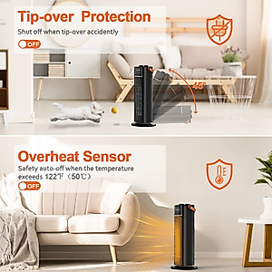 Grelife 18" Fast Heating Ceramic Heater, Widespread Oscillatio for Bedroom Office