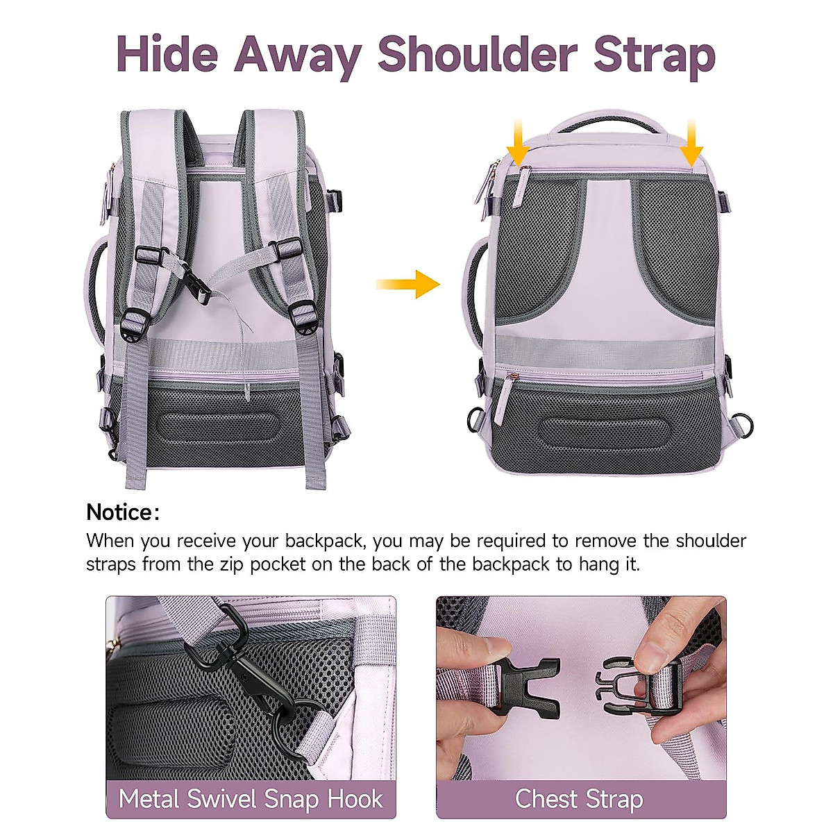 Travel Backpack for Women, Airline Approved Carry on Luggage Backpack with a Toiletry bag, Travel Essentials, College Backpack Fits 15.6 Inch Laptop with a Anti-theft Pocket, Gifts for Women, Purple