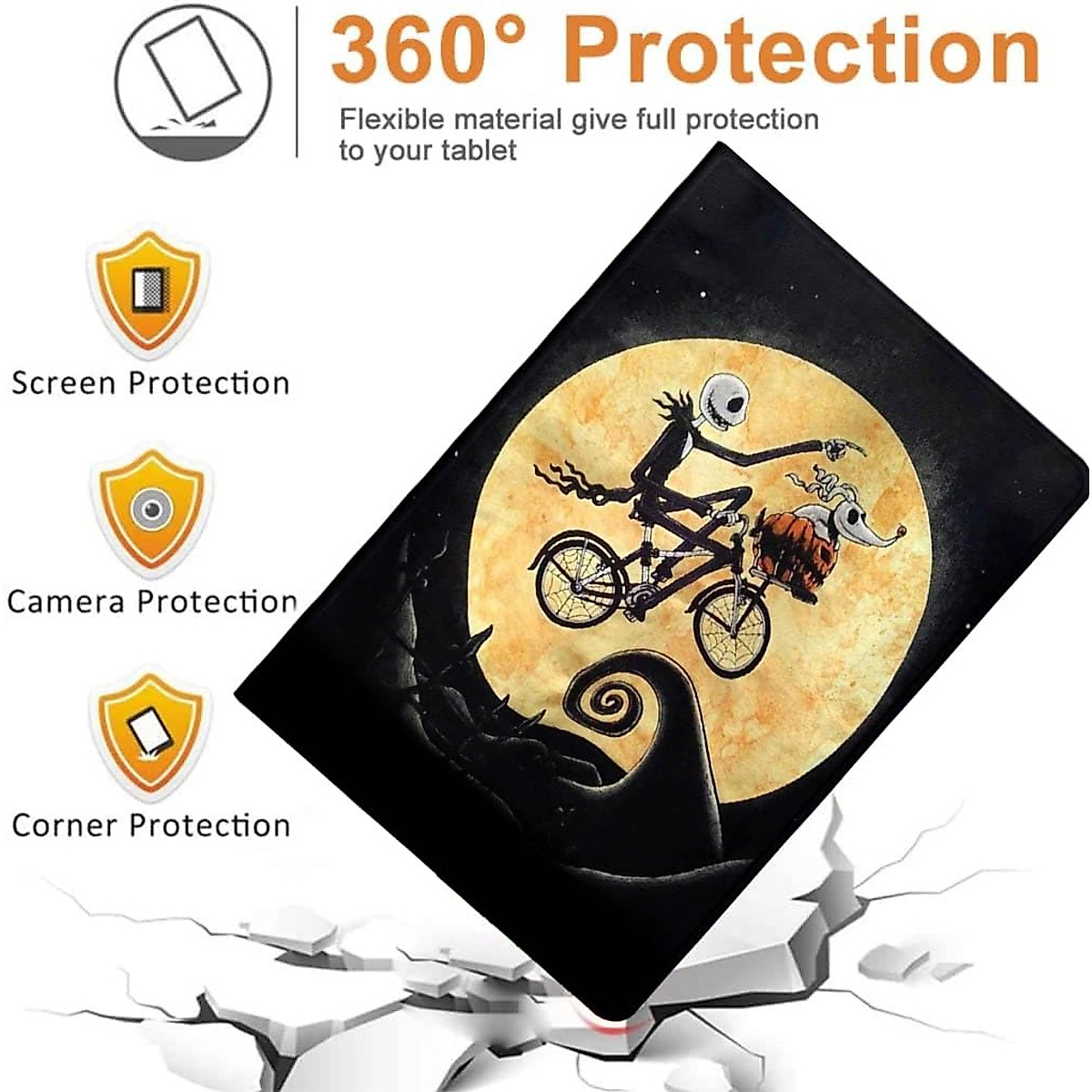 Christmas Tablet Case for Samsung Galaxy Tab S7 FE/S8 Plus 2022/S7 Plus Case 12.4 Inch,Cartoon Pattern Halloween Design Cases, PU Leather Folio Xmas Back Cover Funda for SM-X800 X806 T970 T975, Bike
