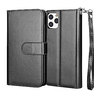 NJJEX Wallet Case for iPhone 11 PRO Max 2019, for iPhone 11 PRO Max Case (6.5"), [9 Card Slots] PU Leather ID Credit Holder Folio Flip [Detachable] Kickstand Magnetic Phone Cover & Lanyard - Black