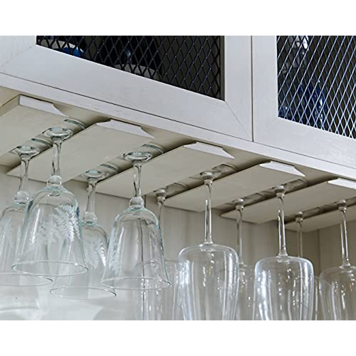 Home Source Jill Zarin White Bar Cabinet with Mesh Doors and Stem Glass Placement