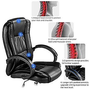 Yaheetech Executive Office Desk Chair, High-Back Ergonomic Computer Chair, Swivel Conference Chair, Rolling Task Chair Bonded Leather with Lumbar Support, Armrest
