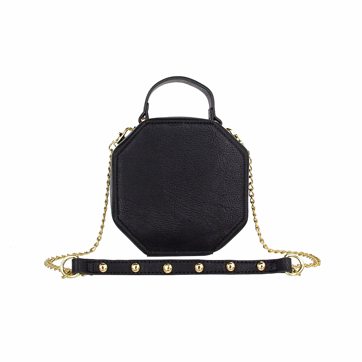 Olivia Miller Women's Fashion PU Leather Mini Octagon Crossbody Shoulder Handbag w Gold Stud Accent n Zipper, Casual Evening Purse