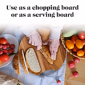 American Atelier Acacia Wood Round Cutting Board with Metal Accent | Serving Board | Large Cheese Board | Charcuterie Board with Handle for Serving Cheeses, Meats, Crackers, and Wine (13”)