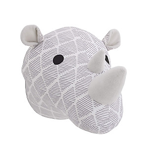 NoJo Grey and White Rhino Plush Head Wall Décor