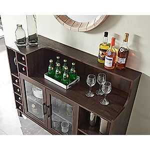 Home Source 36.6" Modern Home Bar Ensemble: Coffee Bar Shelves, Sideboard Cabinet, and Bar Console Cabinet with Glass Hanging Space Rack (Mahogany)