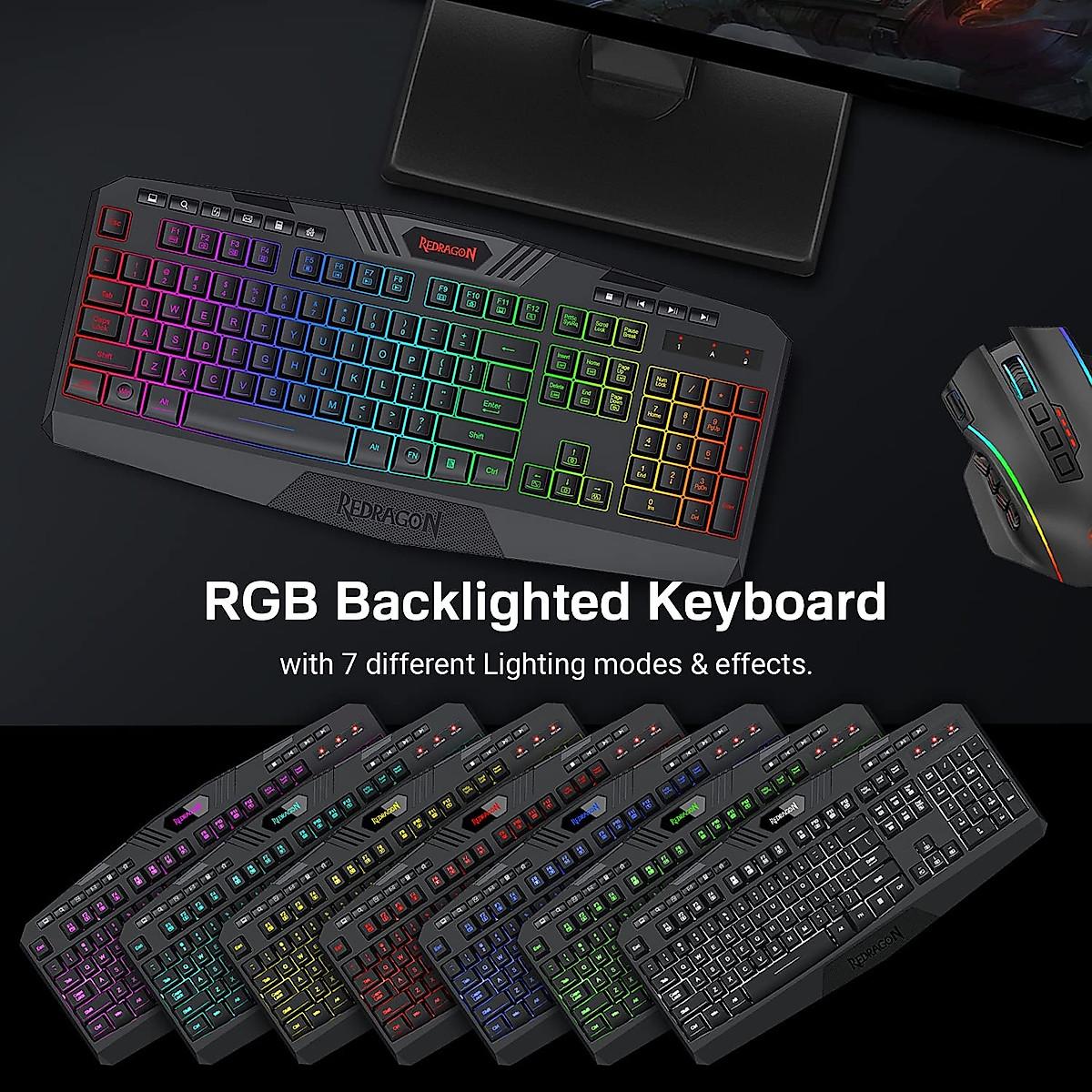 Redragon K503 Wireless Gaming Keyboard, RGB LED Backlit, Multimedia Keys, Silent Membrane Keyboard with Wrist Rest for Windows PC Games (Black)